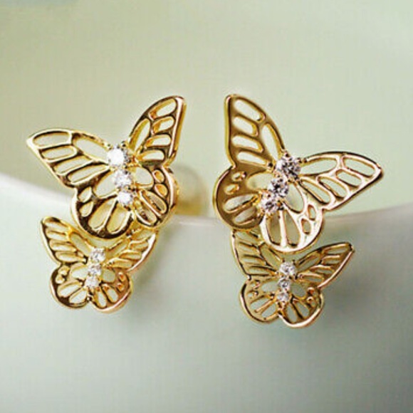 Jewelry | Nwt 18k Gold Plated Butterflies Earrings | Poshmark